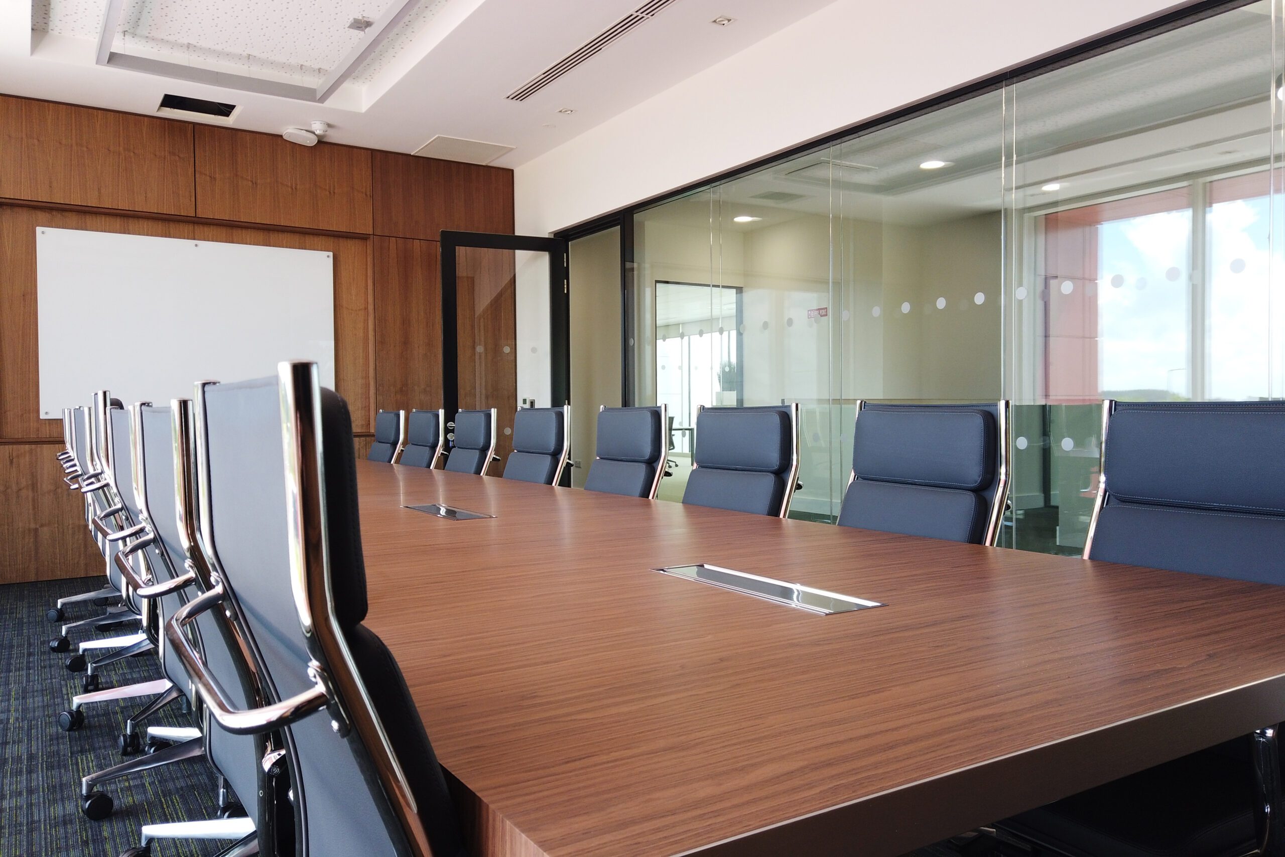 chestnut bespoke table with cable management - M2 Office Supplies ...